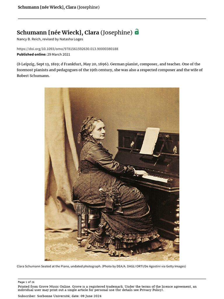 Grove Clara Schumann | PDF | Robert Schumann | Johannes Brahms