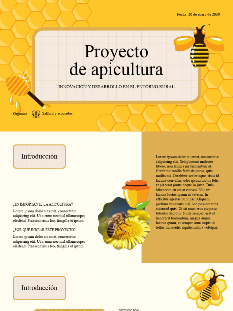 Presentación Proyecto Apicultura Abejas Ilustrado Beige Amarillo | PDF