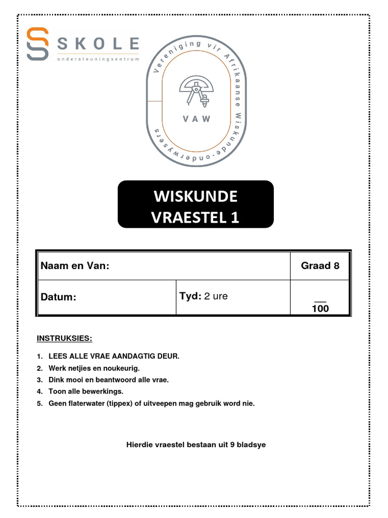 1715599090135-Gr 8 Wiskunde Junie Eksamen 2021 | PDF