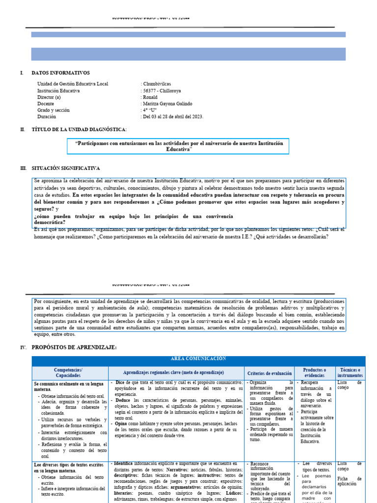 UNIDAD Aprendizaje 2024 | PDF | Números | Evaluación