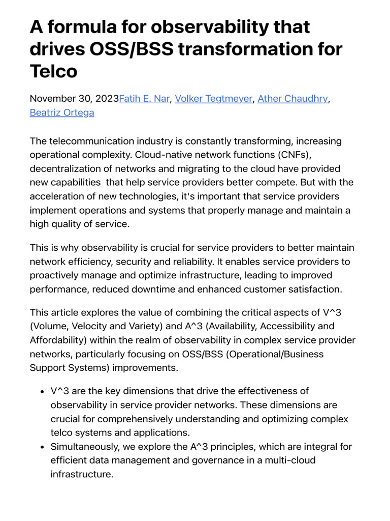 A Formula For Observability That Drives OSS:BSS Transformation For ... A Formula For Observability That Drives OSS:BSS Transformation For ...