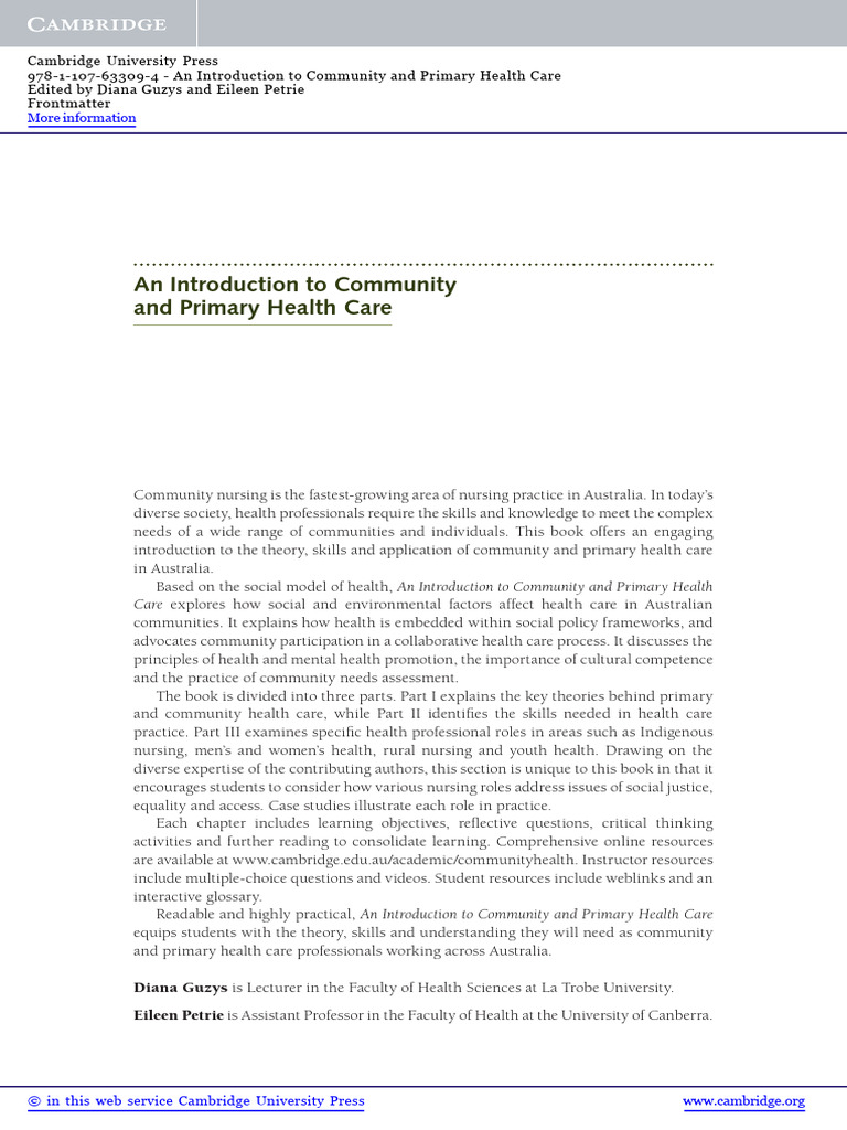 An Introduction To Community and Primary | PDF | Nursing | Critical ...