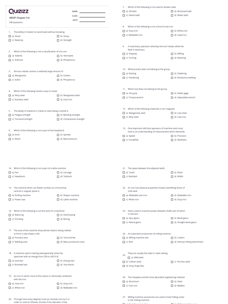 MDSP Chapter 5 6 Print Quizizz | PDF | Gear | Steel