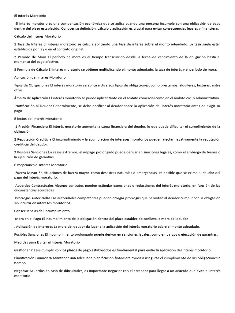 El Interés Moratorio | PDF | Pagos | Dinero