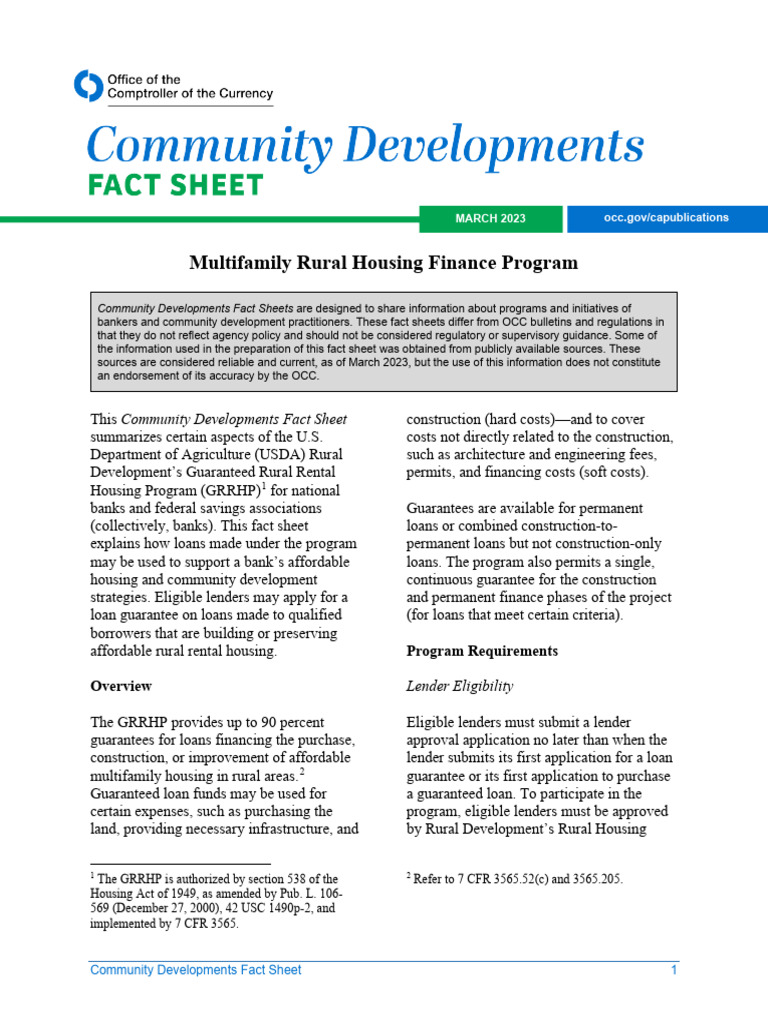 Pub CD Fact Sheet Multi Rural Housing Fin | PDF | Loans | Refinancing