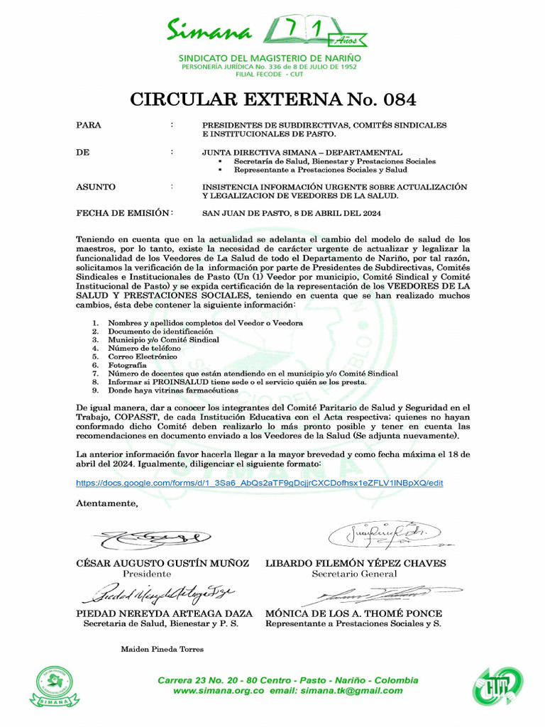 Circular Externa 084 de Abril Del 2024-1 | PDF