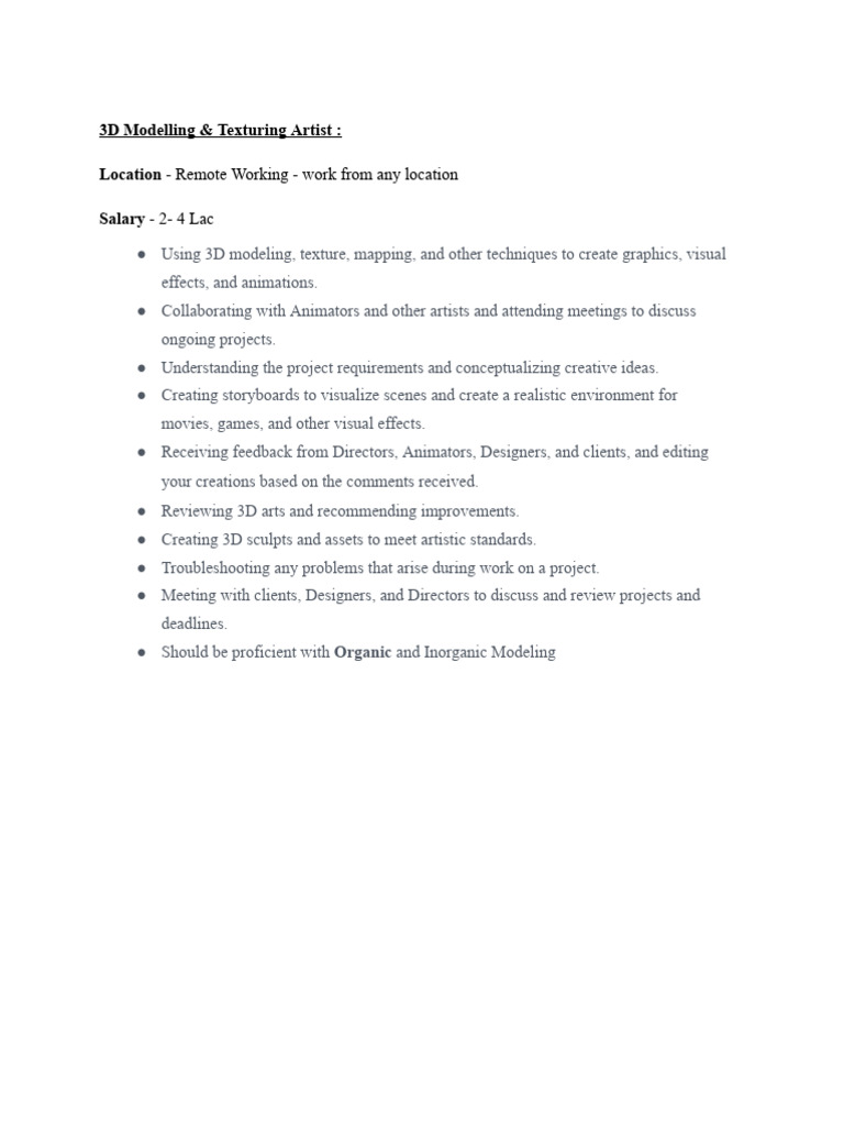 3D Job Description | Download Free PDF | 3 D Computer Graphics | Animation