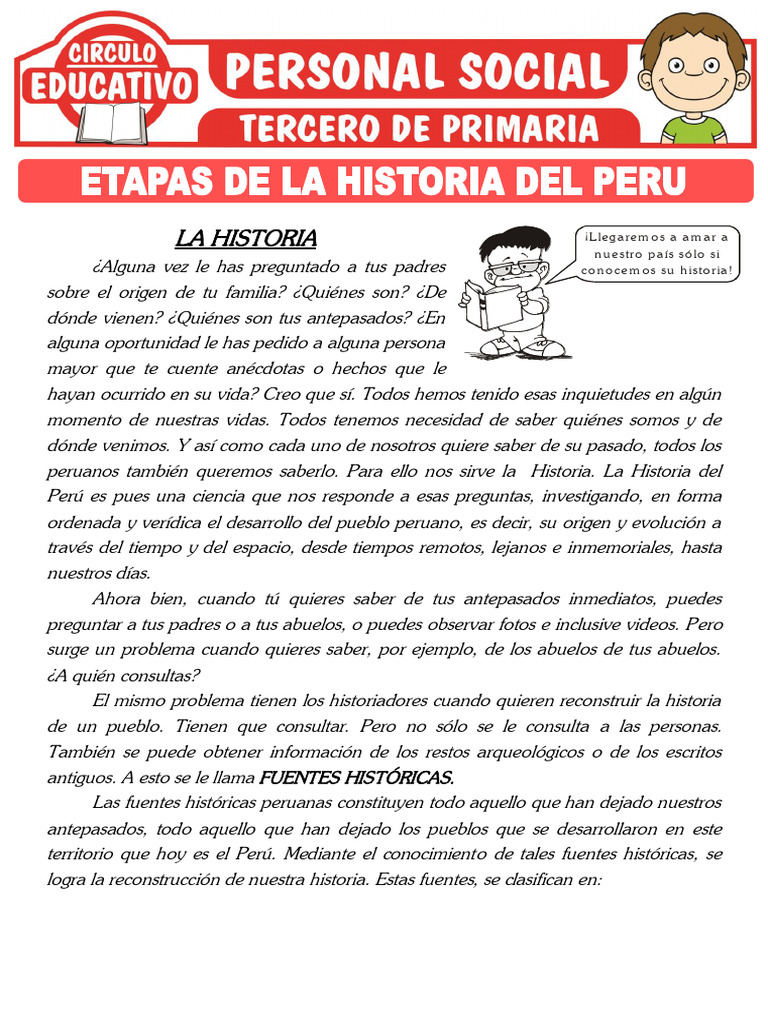 Etapas de La Historia Del Peru para Tercero de Primaria | PDF | Imperio Inca | Perú