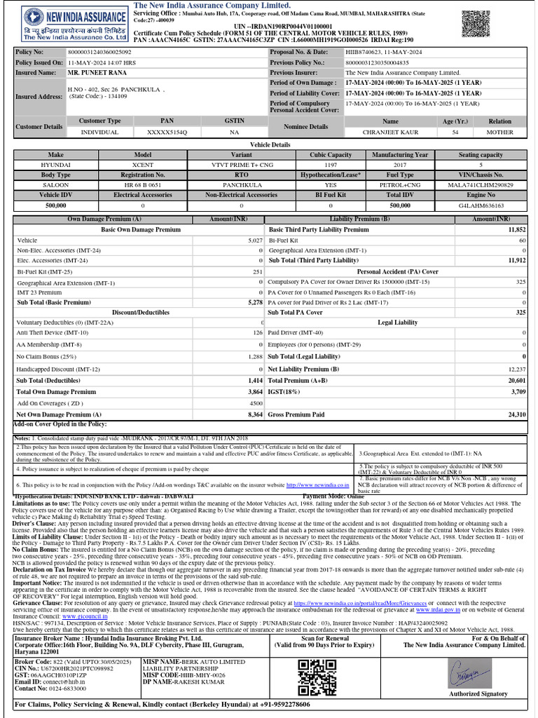 PolicySchedule - 2024-05-11T140807.689 | PDF | Insurance | Deductible