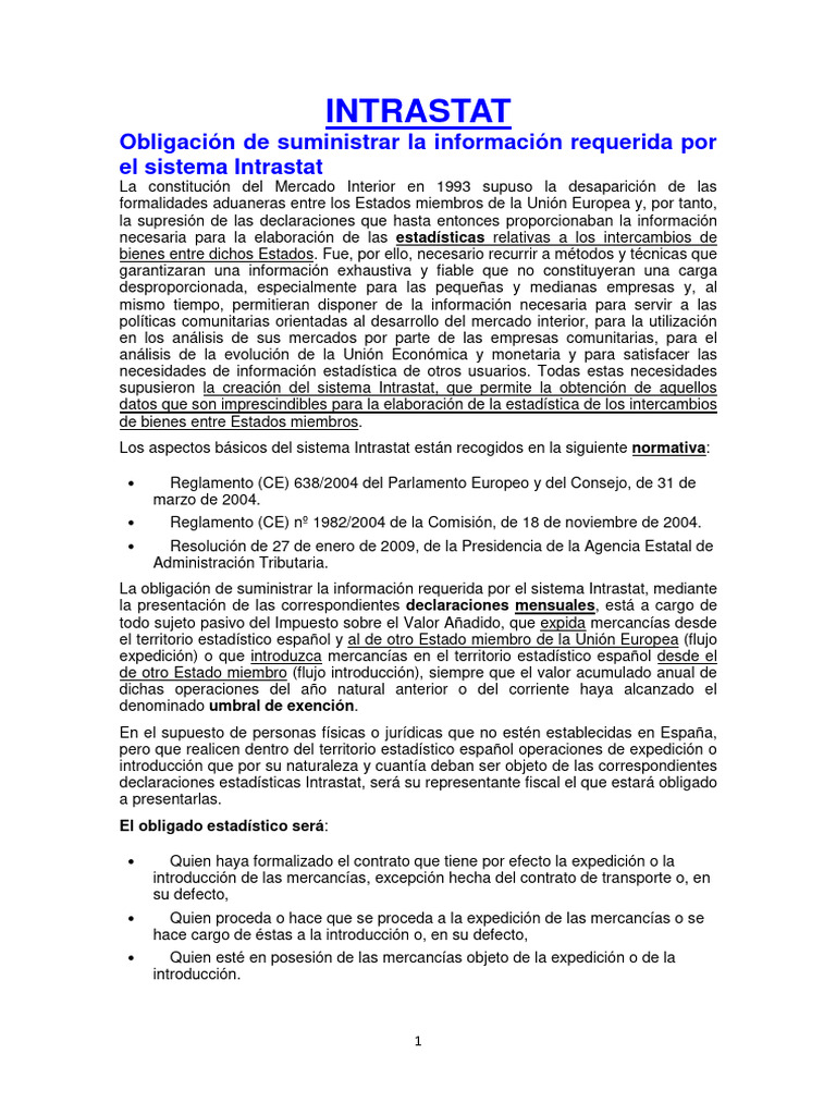 INTRASTAT. Obligatoriedad | PDF | Economias | Business