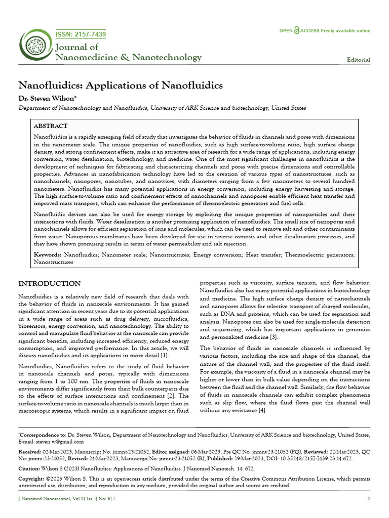 Nanofluidics Applications of Nanofluidics | PDF | Nanotechnology ...