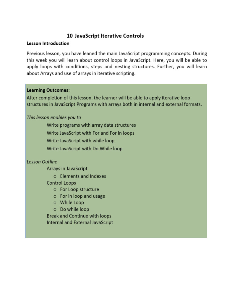 Lesson 10 | PDF | Control Flow | Java Script