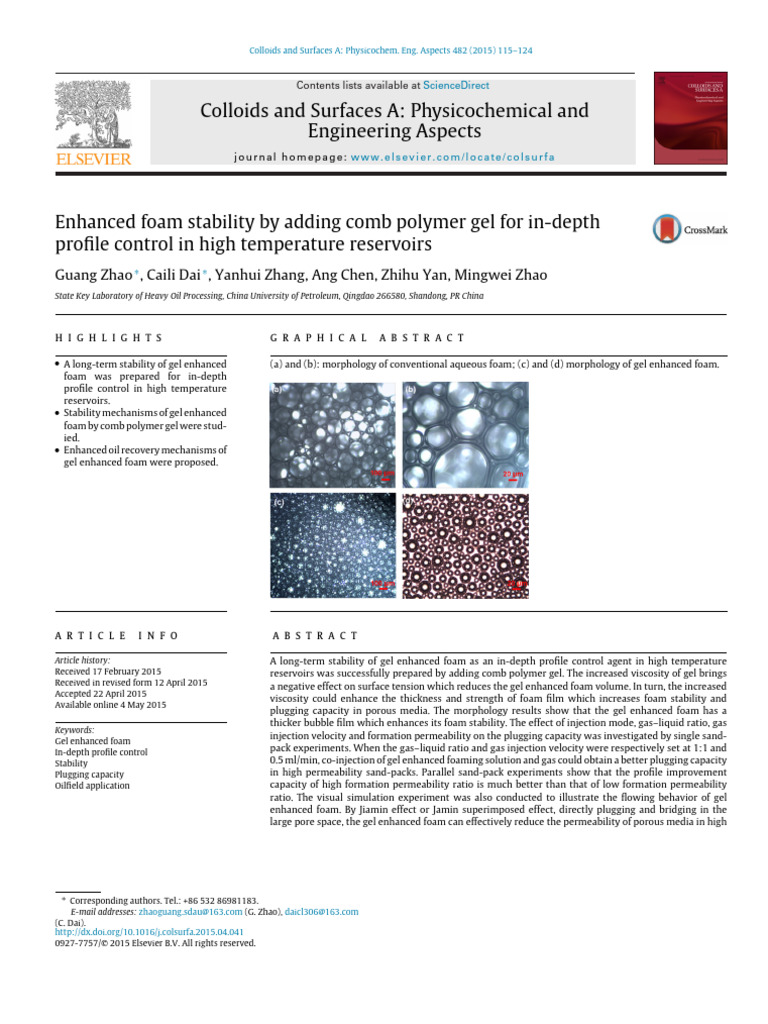 Colloids and Surfaces A: Physicochemical and Engineering Aspects | PDF | Foam | Gel