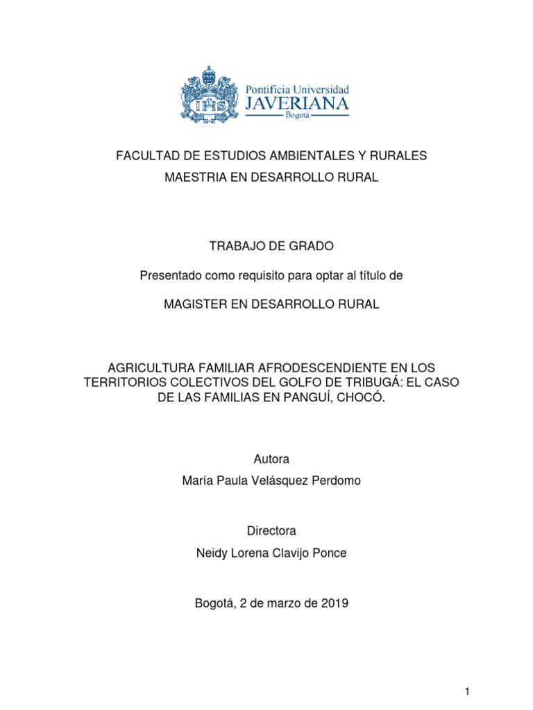 Trabajo de Grado María Paula Velásquez Perdomo. Directora Neidy Clavijo ...