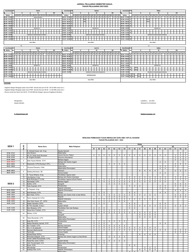 Jadwal Pelajaran 2021-2022 - Revisi SMT Genap | PDF