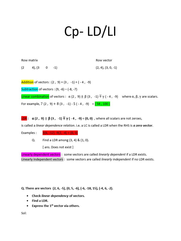 8. Linear Combination of vectors | PDF | Euclidean Vector | Applied Mathematics