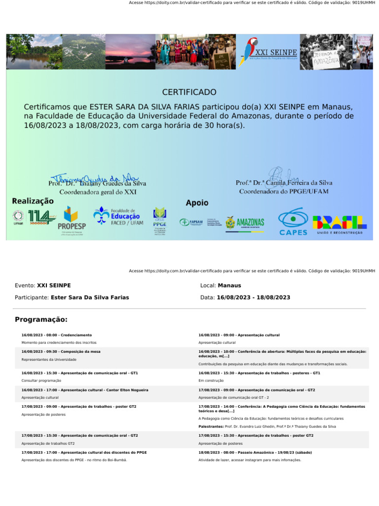 Certificado Participacao PmEdp | PDF | Ciências Sociais | Estudos de Línguas Estrangeiras