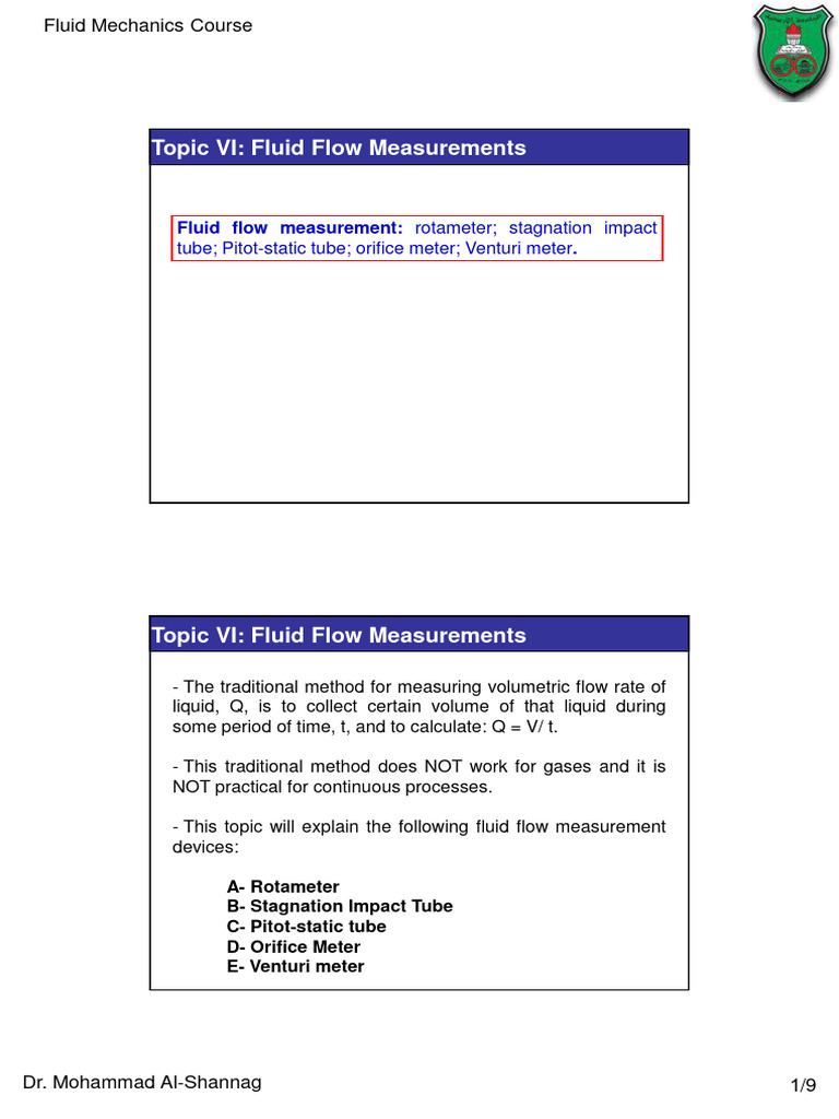 Fluid Flow Measurements | PDF | Flow Measurement | Fluid Dynamics