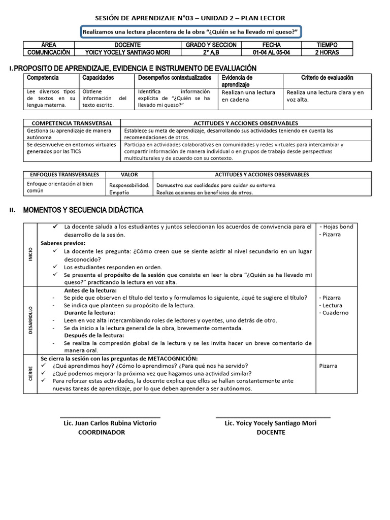 Sesion 3 U2 - 2do | PDF | Aprendizaje | Evaluación