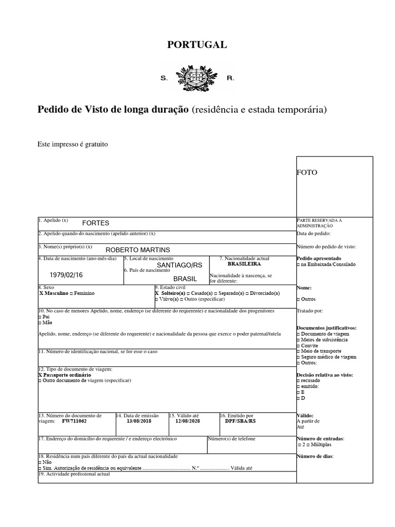 Pedido de Visto CPLP para Portugal | PDF | Visto para viagem | Passaporte