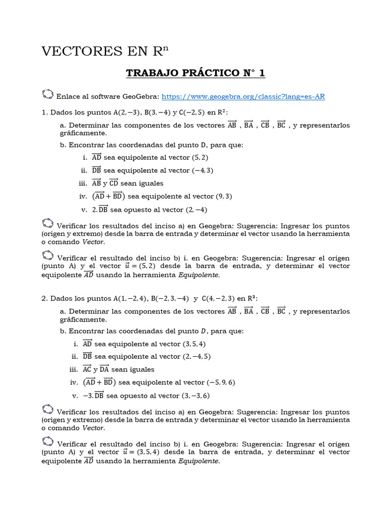 TP N° 1 Vectores Definitivo2020 | Descargar gratis PDF | Vector Euclidiano | Álgebra abstracta