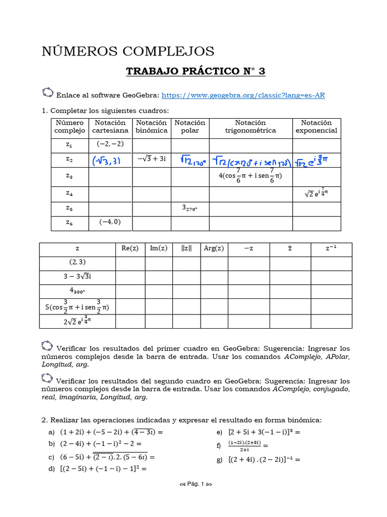 TP #3 - Números Complejos | PDF | Matemática Elemental | Álgebra abstracta