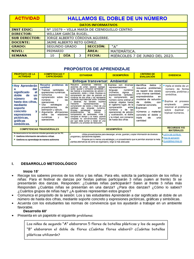 Hallamos El Doble de Un Número | PDF | Aprendizaje | Matemáticas