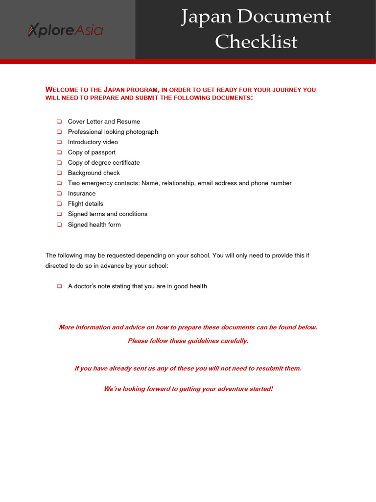 XploreAsia Japan Placement Document Checklist | PDF | You Tube ...