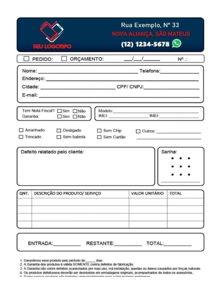 Modelo de OS Assistência Técnica de Celular | PDF