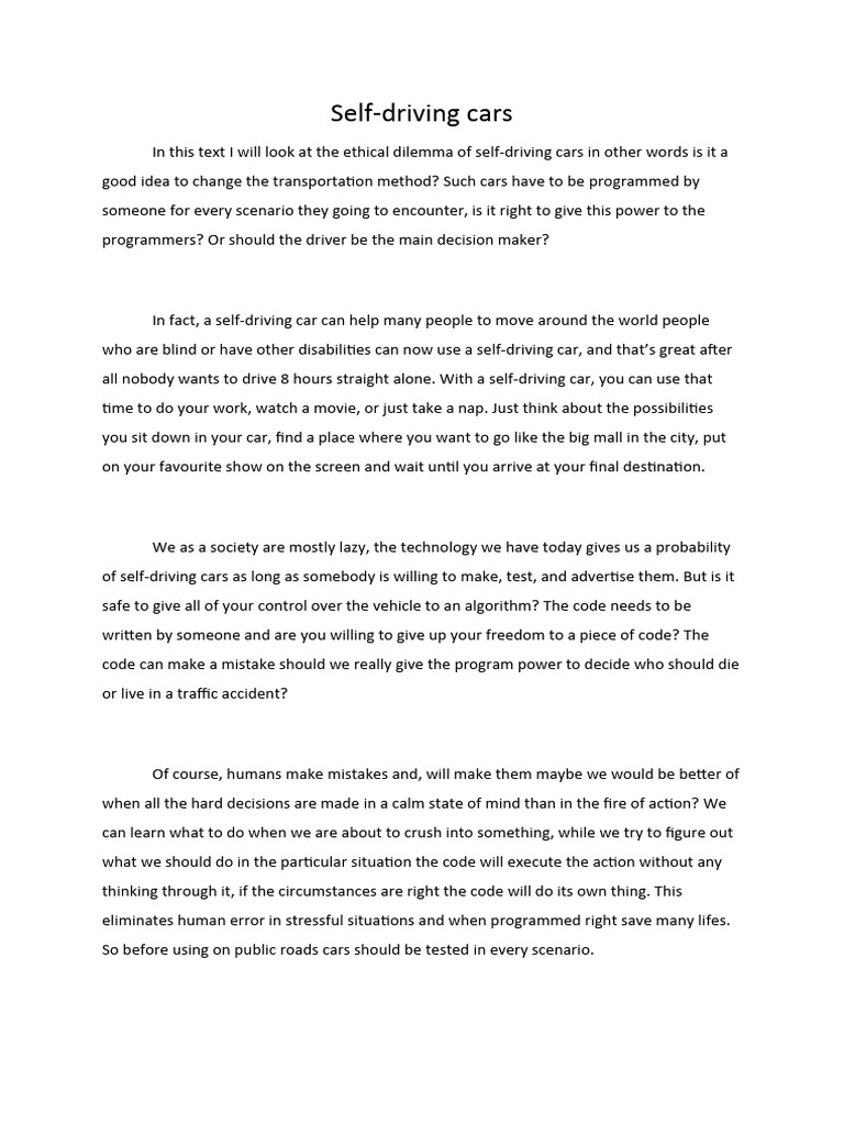 Ethical Dilemmas of Self-Driving Cars | PDF