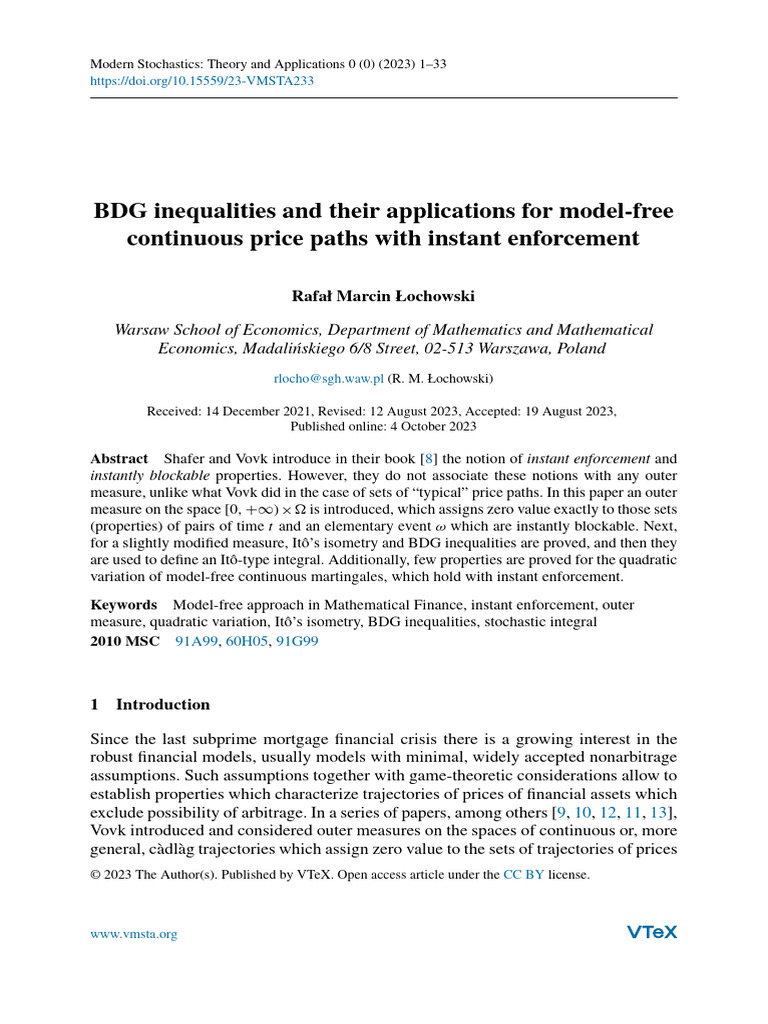 BDG Inequalities and Their Applications For Model | PDF | Mathematics ...