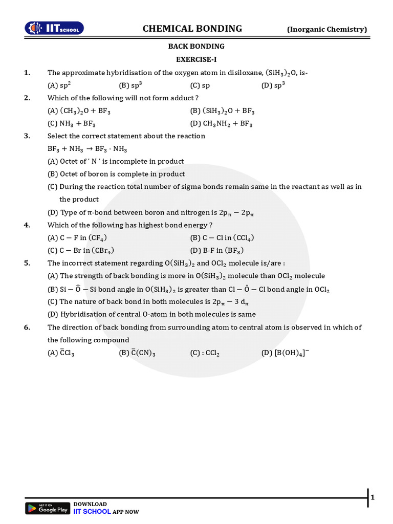 Practice Problem - 01 _ Back Bonding (1) | PDF | Chemical Bond | Molecules