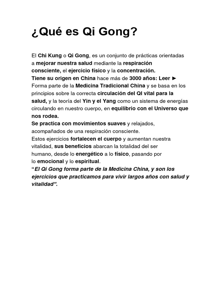 Introducción al Qi Gong y sus beneficios | PDF | Qigong | Qi