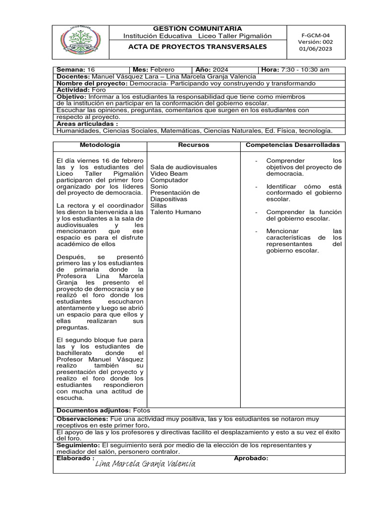 Acta 1 - Primero Foro | PDF