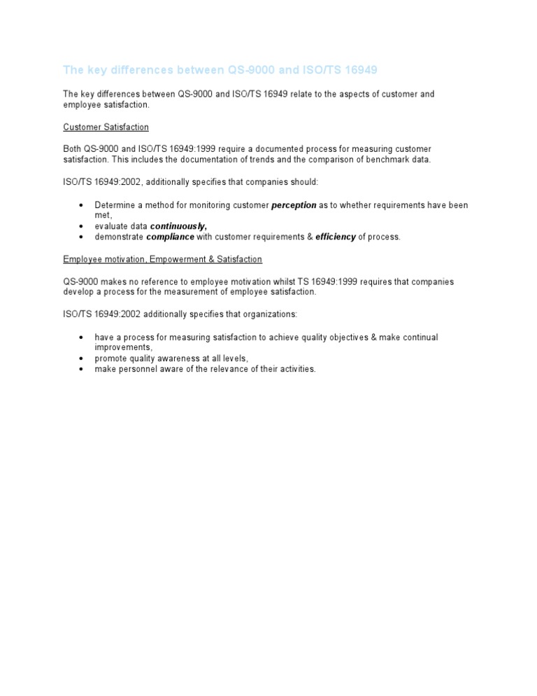 QS-9000 vs ISO/TS 16949 Differences | PDF | Career & Growth | Finance ...