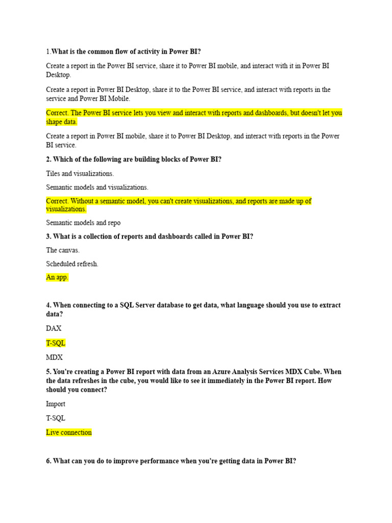 MCQ Powerbi | PDF | Table (Database) | Data Management