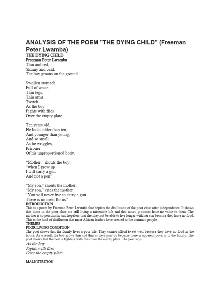Poem Analysis | PDF | Poetry | Malnutrition