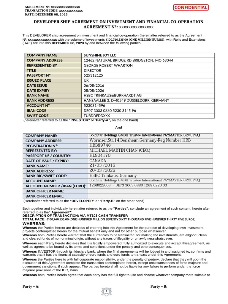 AGR MT103 HSBC(1) | PDF | Arbitration | Investing