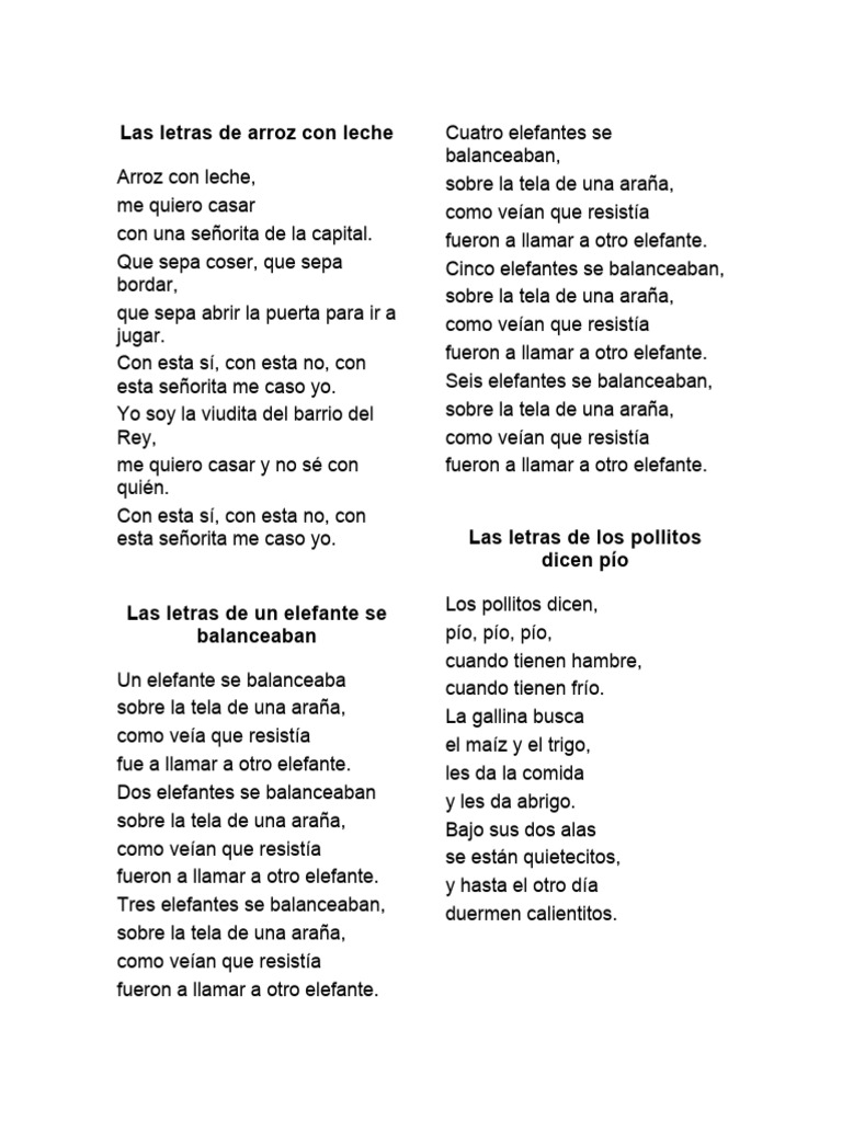 Letra de Cantos para Niños | PDF