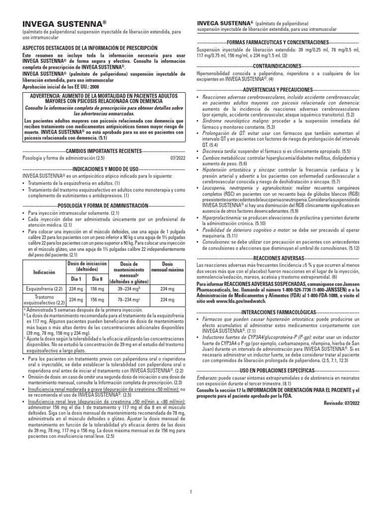 Invega+Sustenna Pi Es | PDF | Antipsicótico | Risperidona