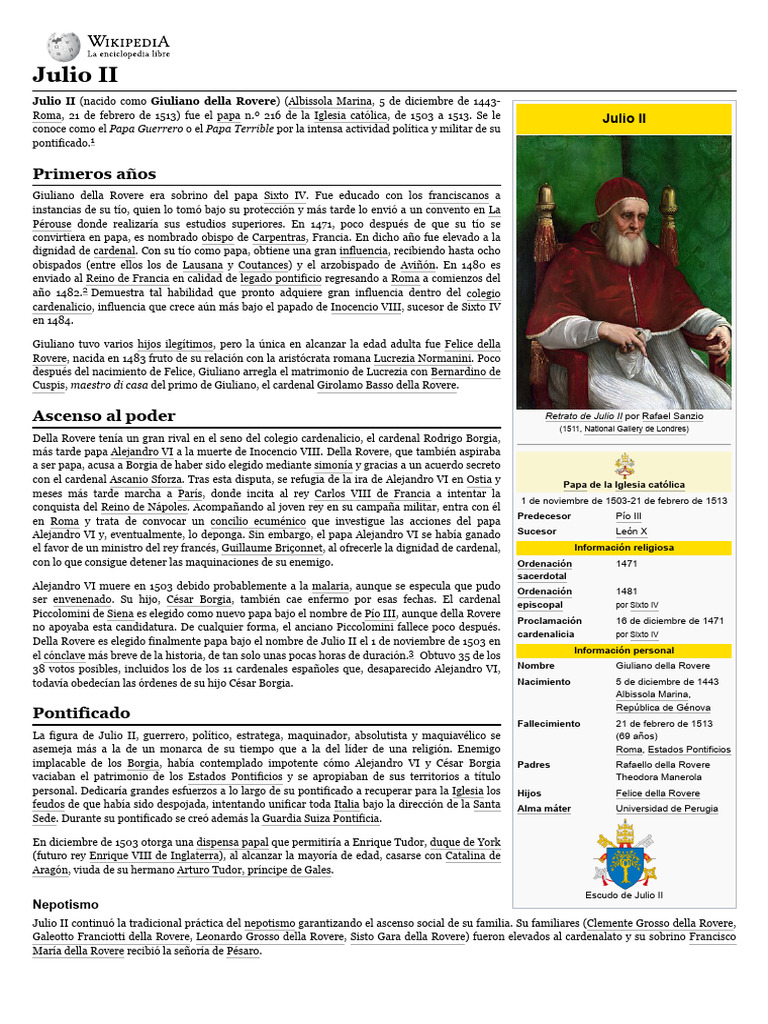 Julio II: El Papa Guerrero y Político | PDF