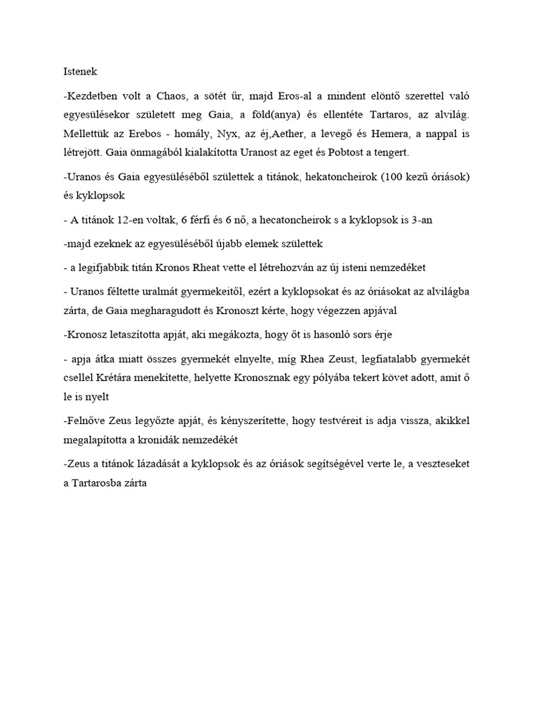 Görög-Római Mitológia Röviden | PDF