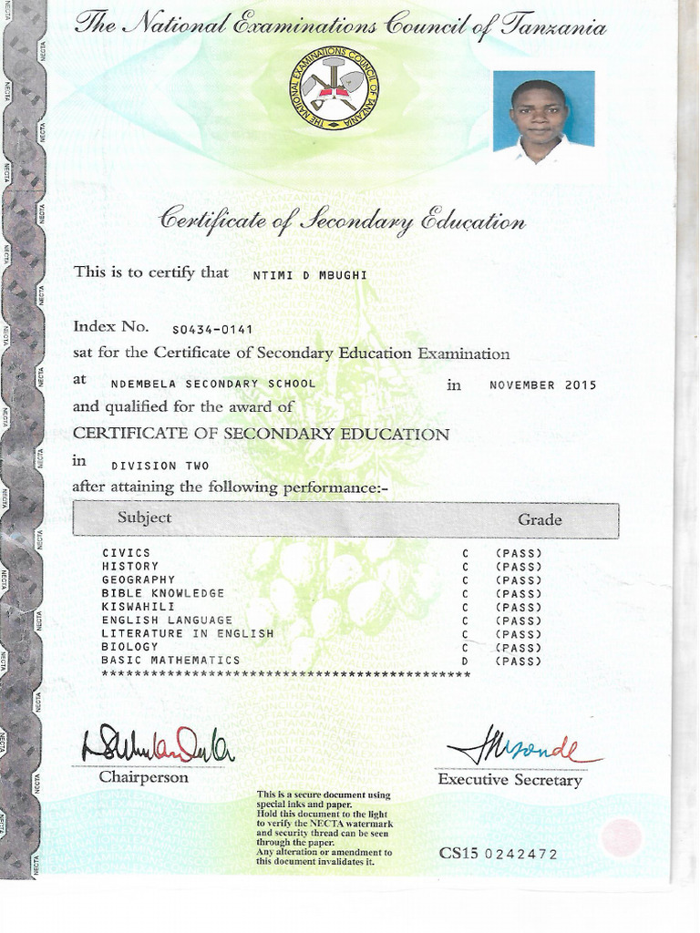 Form Four Certificate | PDF