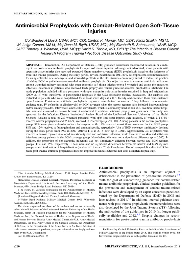 Antimicrobial Prophylaxis With Combat-Related Open Soft-Tissue Injuries ...