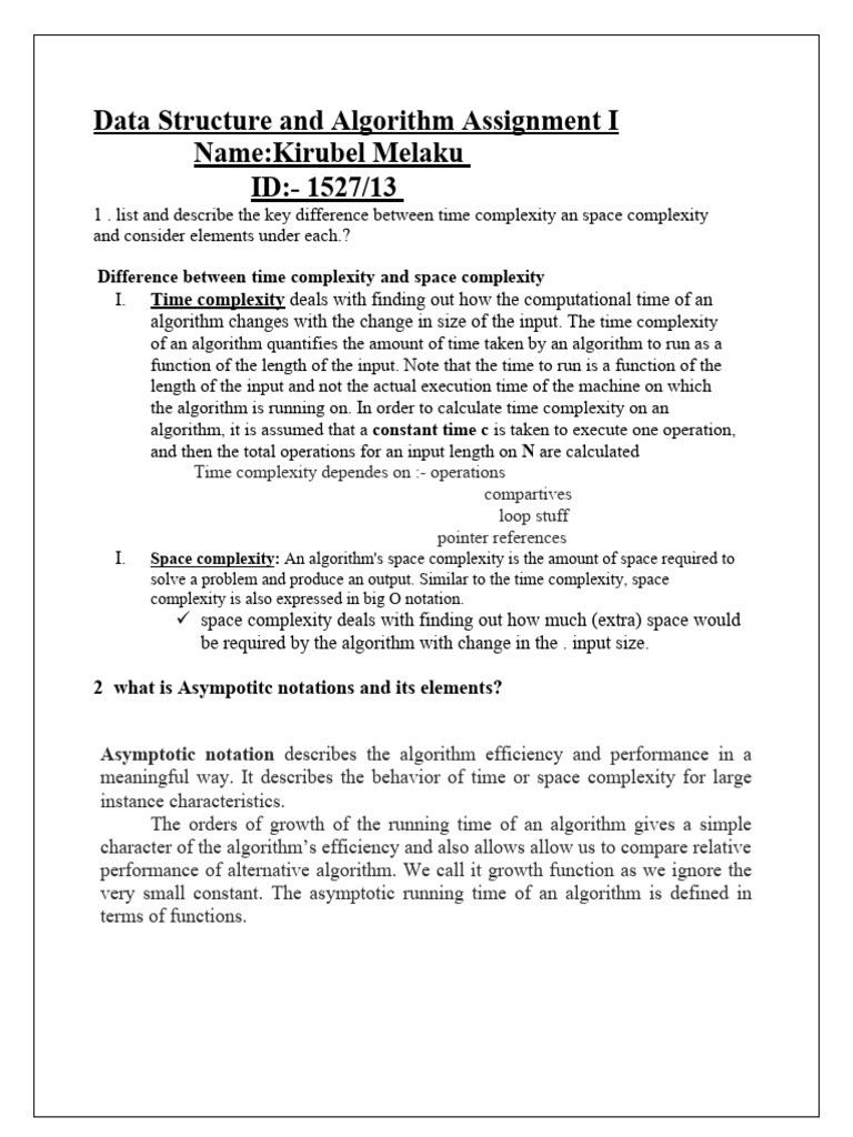 Data Structure And Algorithm Assignment I Name Pdf Computational