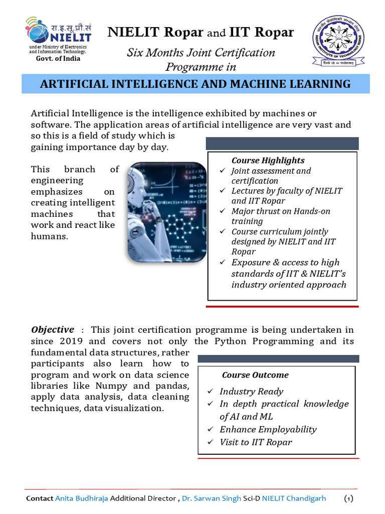 AIML-IITRopar Course Brochure | PDF | Machine Learning | Artificial ...