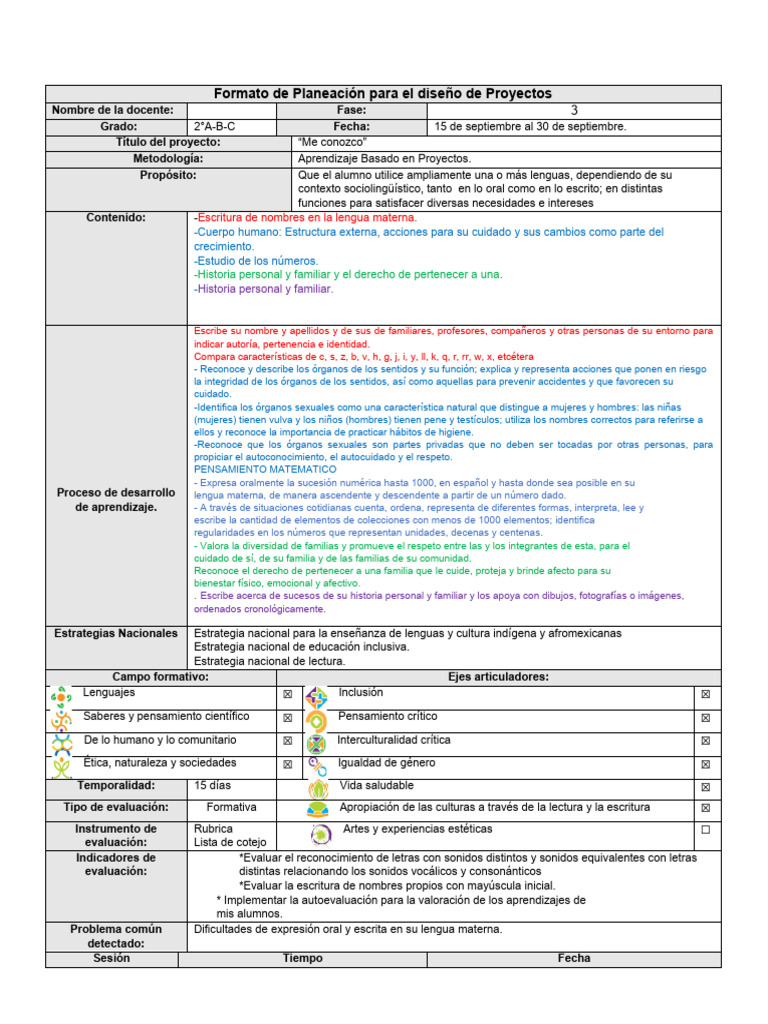 Formato de Planeación Por Proyecto 2° | PDF | Evaluación