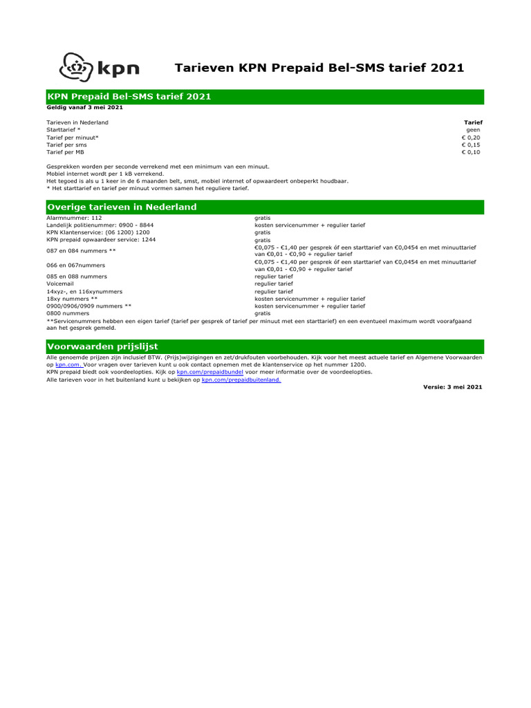 KPN M Prepaid Bel-SMS 2021 v5.0 | PDF