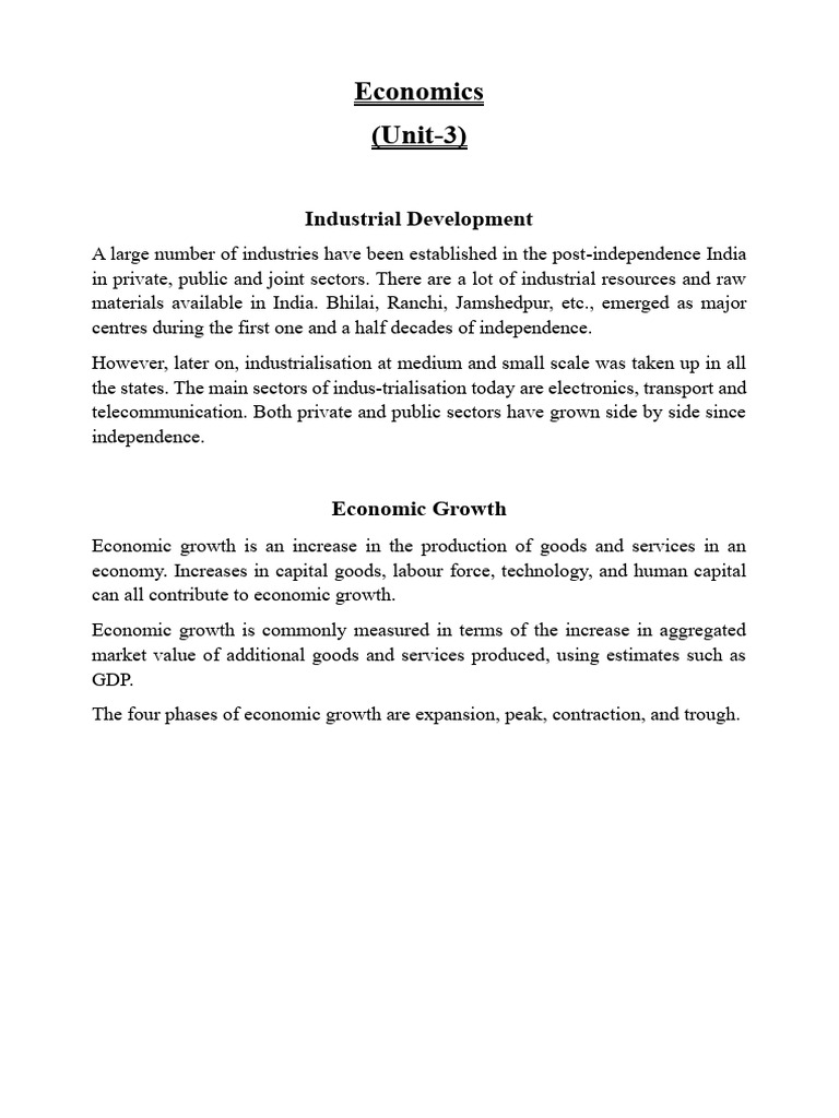 Eco Unit-3 PDF | PDF | Economic Growth | Industrial Policy