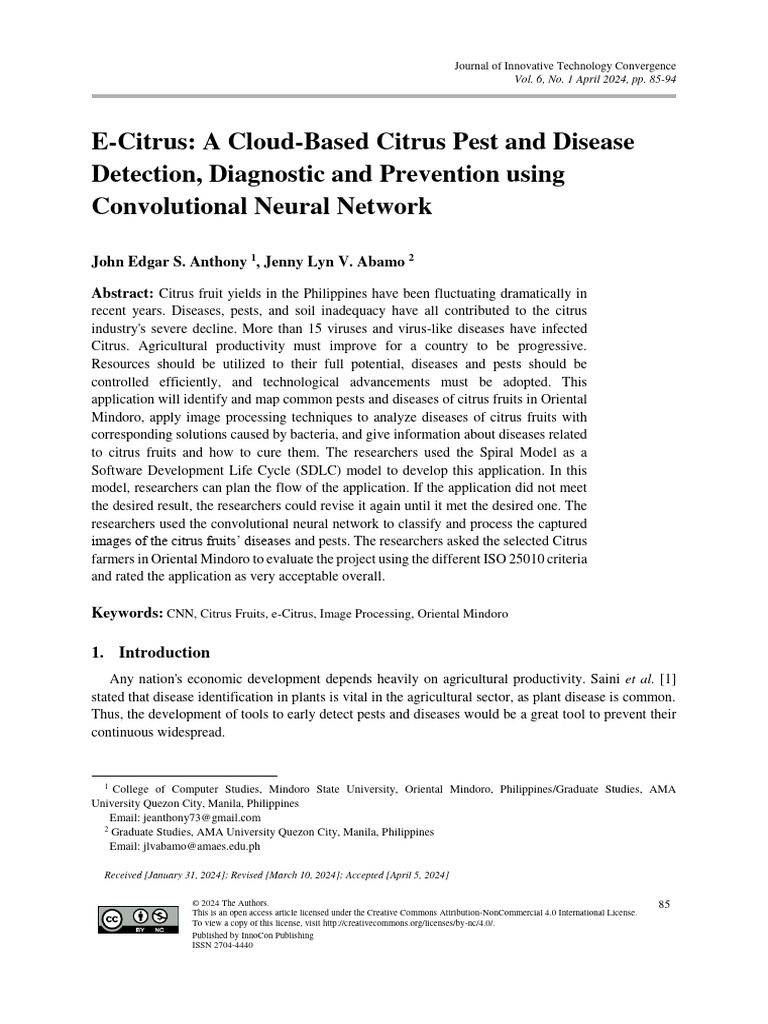 E Citrus A Cloud Based Citrus Pest And Disease Detection Diagnostic And Prevention Using